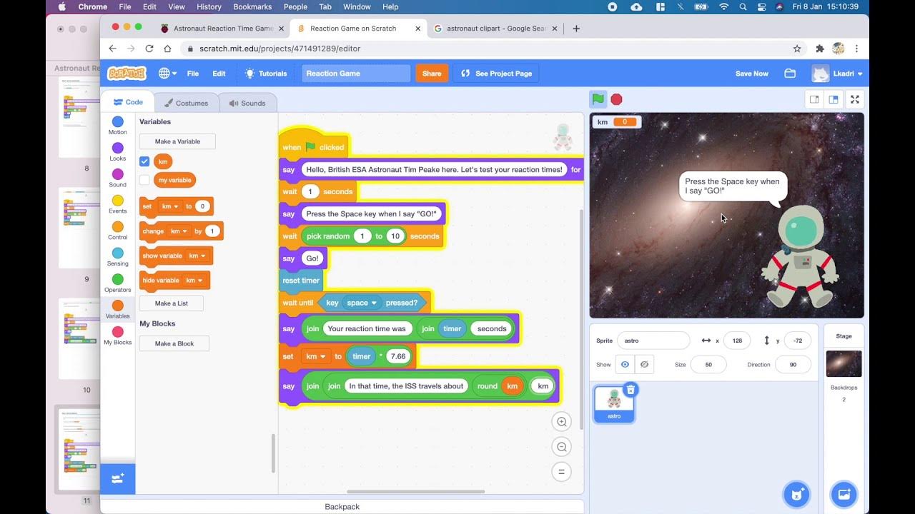Coding on Scratch - Astronaut Reaction Time Game by Raspberry Pi - YouTube