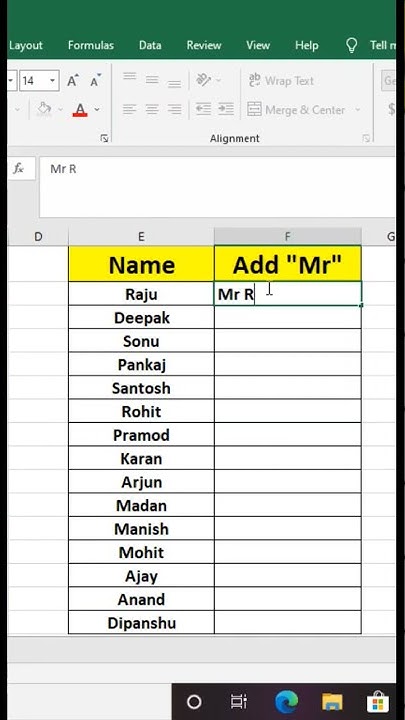 How to add Mr.to before name I किसी नाम से पहले Mr कैसे जोड़े Add Mr.before NameI #shorts #excel ...
