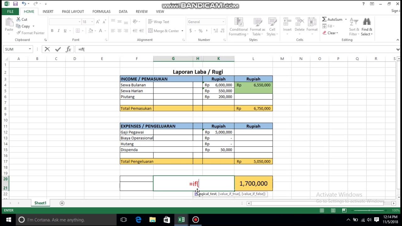 Cara membuat keterangan Laba atau Rugi menggunakan rumus IF di Ms.Excel ...