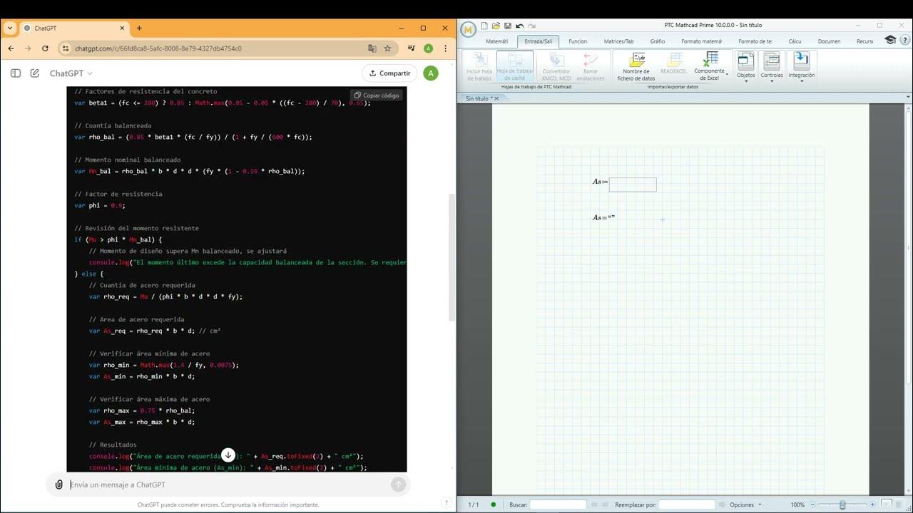 Diseño de viga segun ACI 318 19 en mathcad prime 10 con ayuda de chat gpt - YouTube