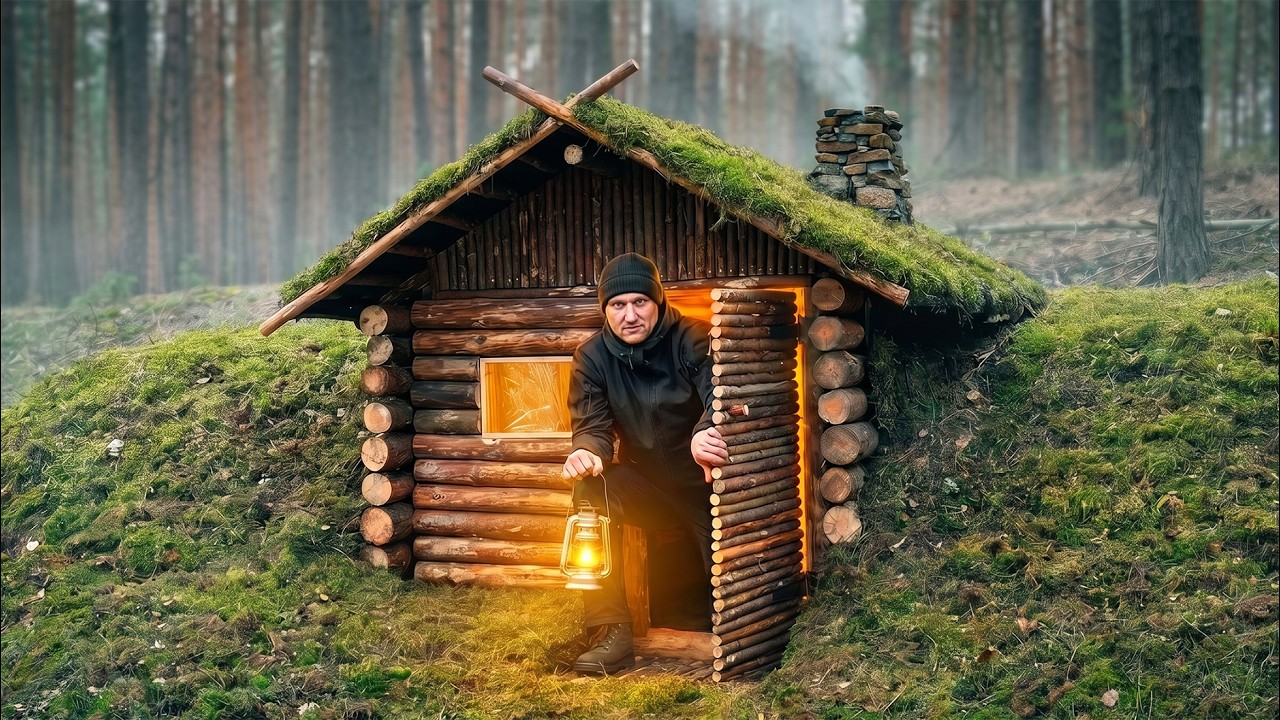 Building a Bushcraft Shelter with a Fireplace | Survival Log Cabin ...