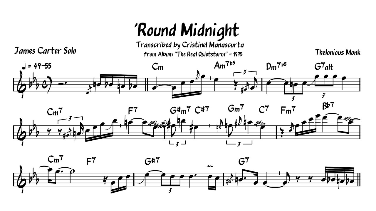 James Carter - 'Round Midnight (baritone sax transcription) - YouTube
