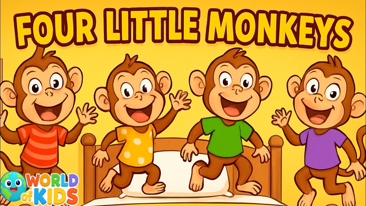 Four Little Monkeys Jumping on the Bed | Nursery Rhyme for Kids | Fun ...