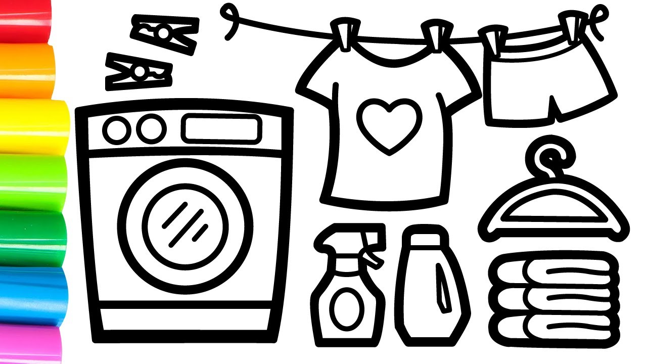 How to Draw a picture of a washing machine and drying clothes for kids ...