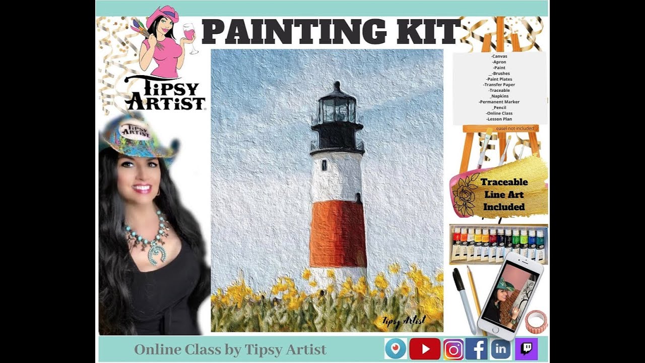 Lighthouse with Bright Yellow Flowers Painting Tutorial with Tipsy ...