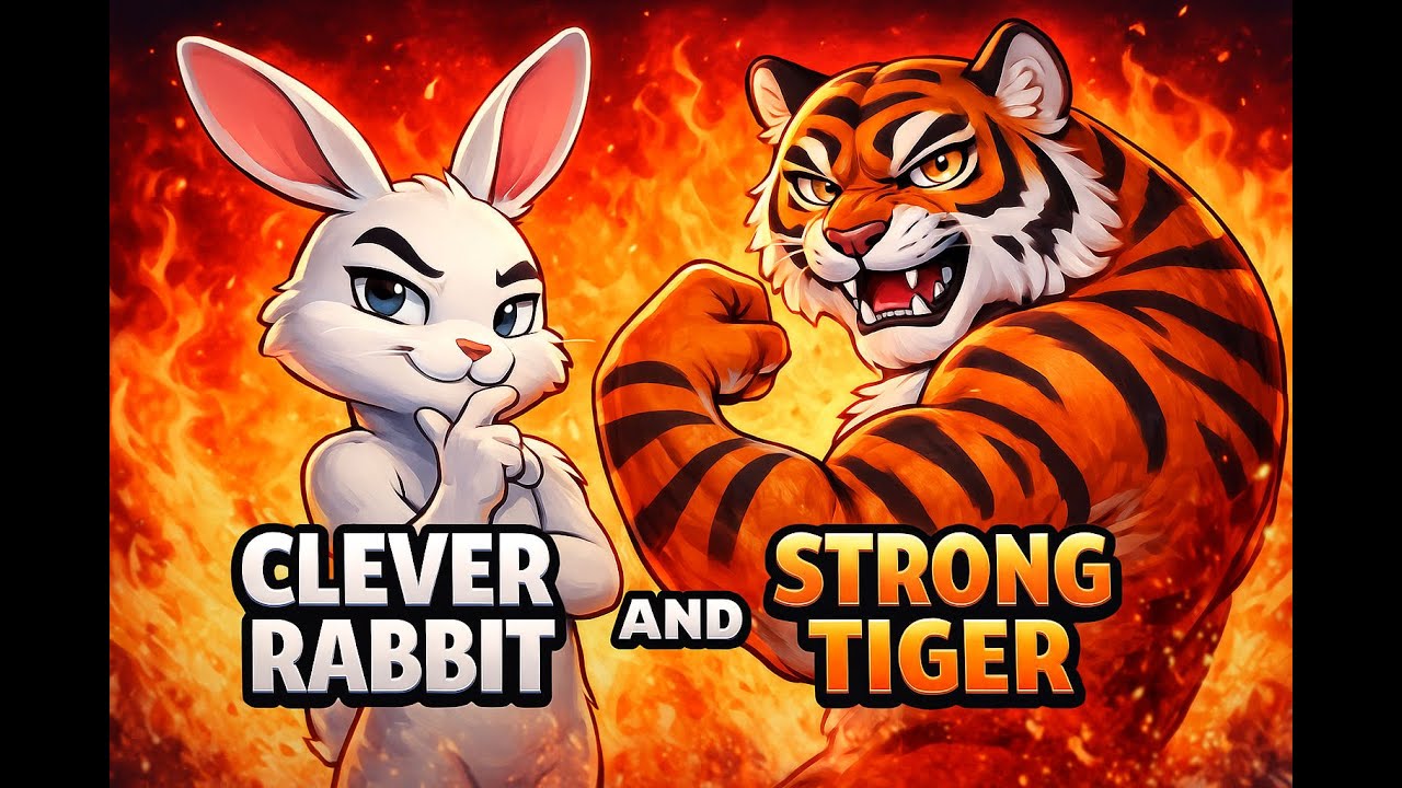 the clever rabbit and strong tiger / cartoon /race of rabbit and tiger ...