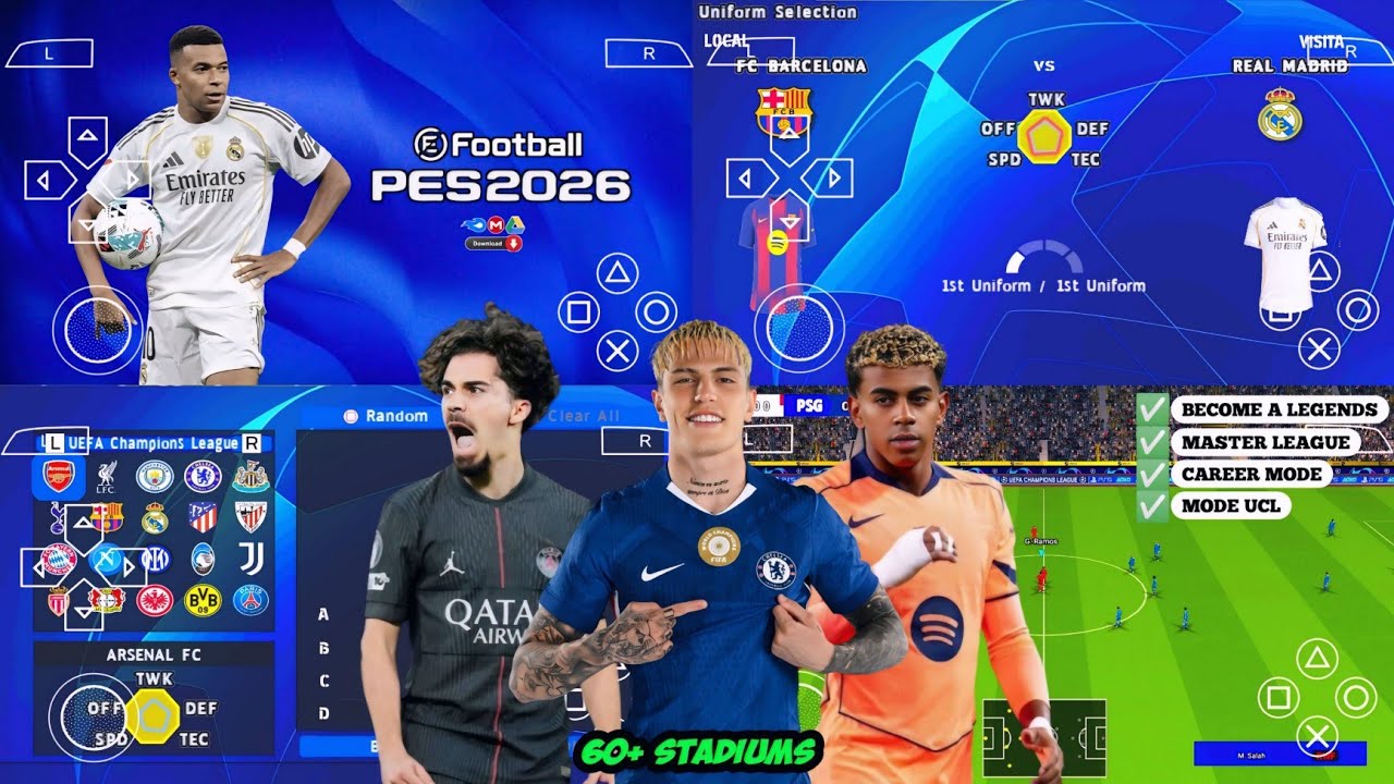 eFootball PES 2026 PPSSPP Android Offline Full Update UCL & League Kits ...