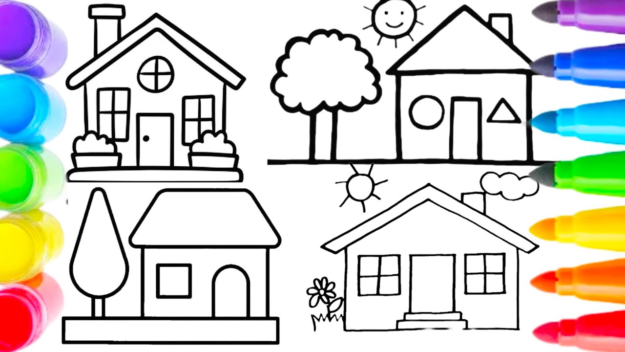 How To Draw cute House Drawing, Painting &Coloring For Kids and ...