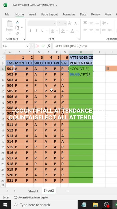 "Calculate Attendance % in Seconds! 📊 | Easy Formula Explained" #excel #seekhoshorts # ...