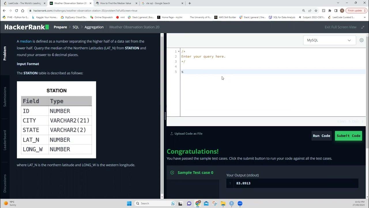 (SQL) How to find the median value in latitude (hackerank question)? - YouTube