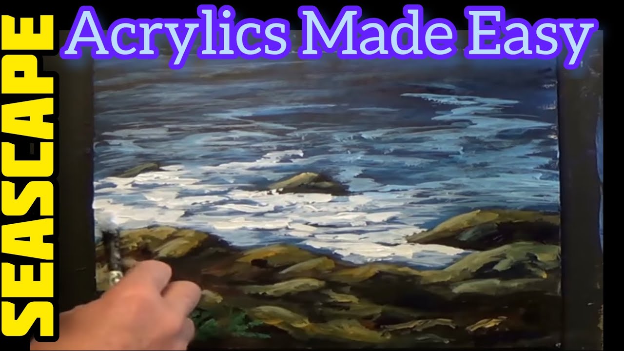 Seascape Rocks n Foam Easy acrylic painting lesson - YouTube