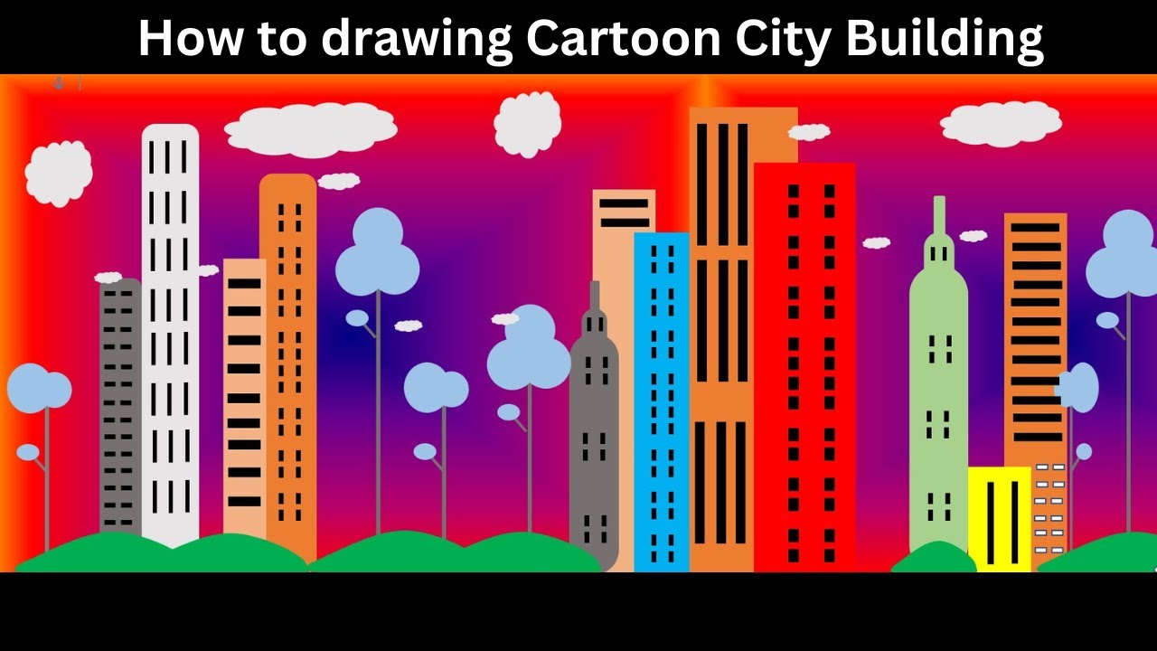 How To Draw Cartoon City Buildings || Drawing Cartoon City Bulidings In ...