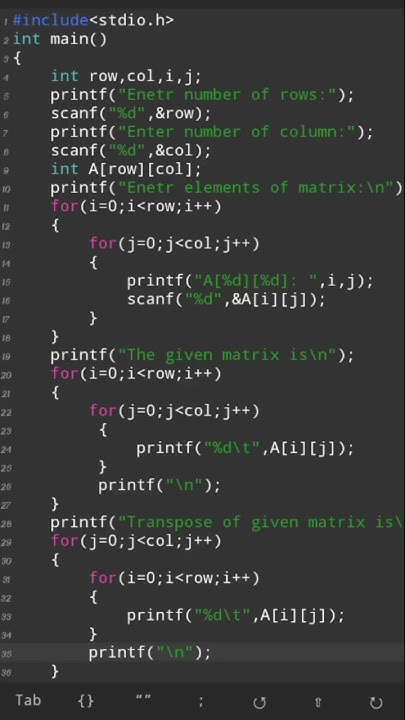 transpose of Matrix in c language coding #shortfeed #shortsfeed #sce #btech #short #shortfeed ...