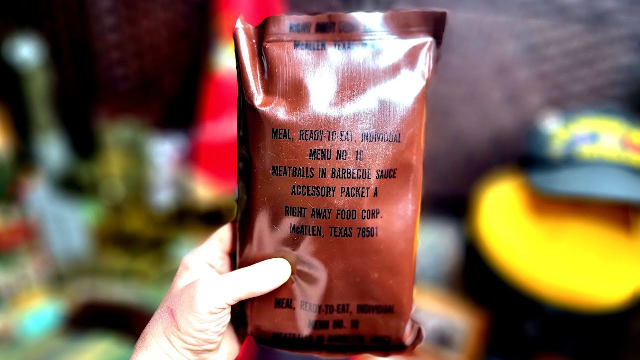 1982 MRE - Menu 10 - Meatballs with barbecue sauce - YouTube