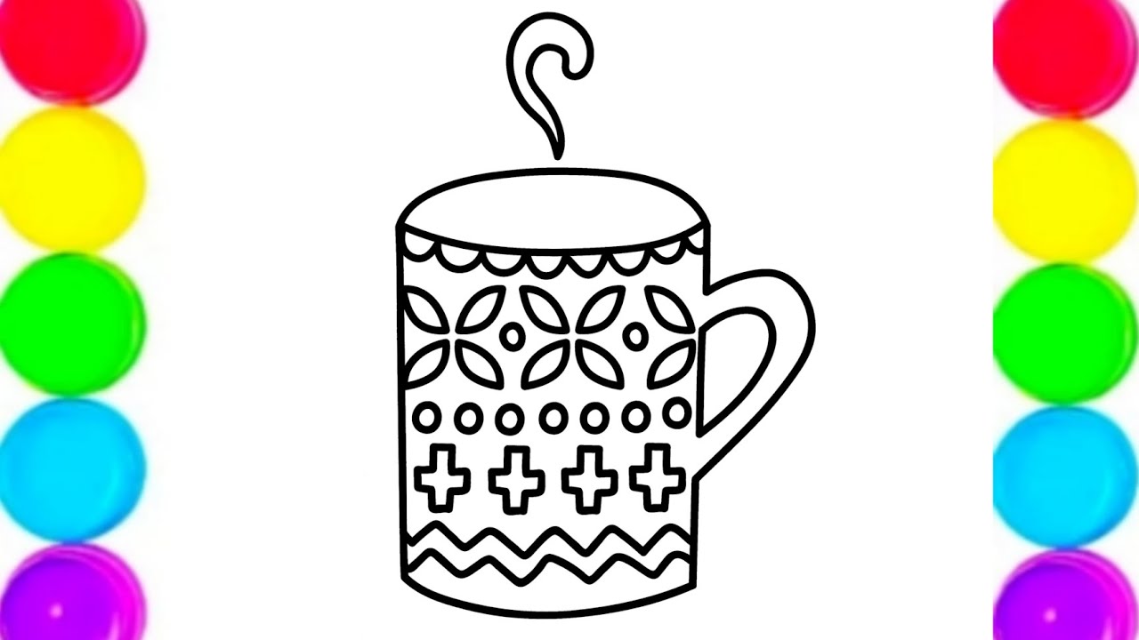 How to draw coffee cup step by step/ easy cup Drawing/ colouring ...