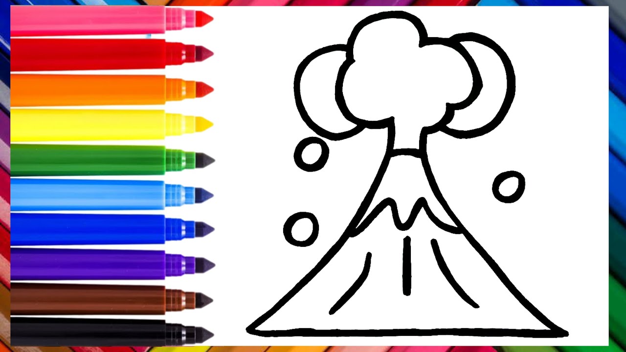 Volcano 🌋 Drawing Coloring Painting for kids and toddlers || Easy ...
