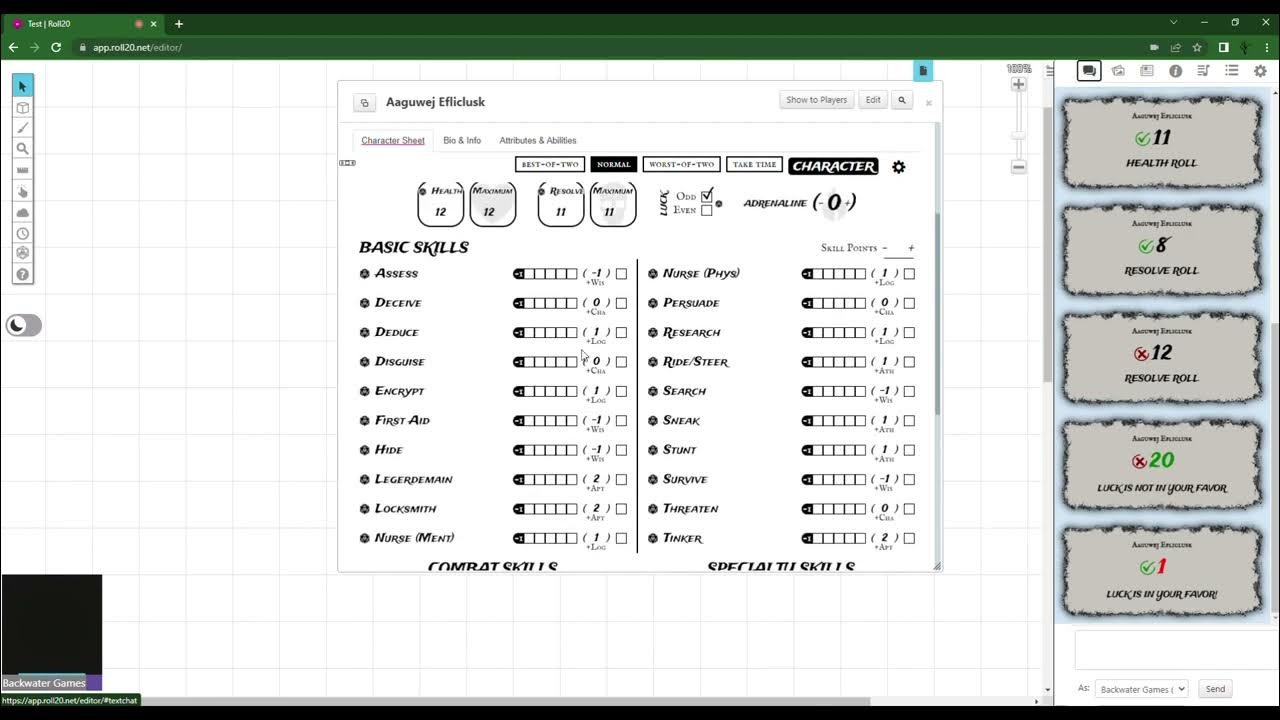 Roll20 Character Sheet for Backbone Game System - YouTube