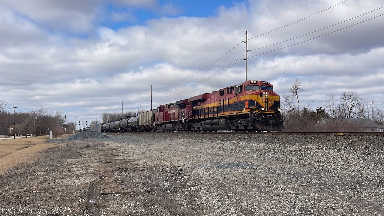 NS Z4K-06 w/ KCS ES44AC #4848 and CP AC44CWM #8004 @ Cherry St in Millbury, OH 3/6/25 - YouTube
