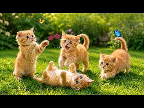 🐾✨ Cute Kittens Running, Jumping & Playing Outdoors – Relaxing Cat Video – Cute Cat Sounds
