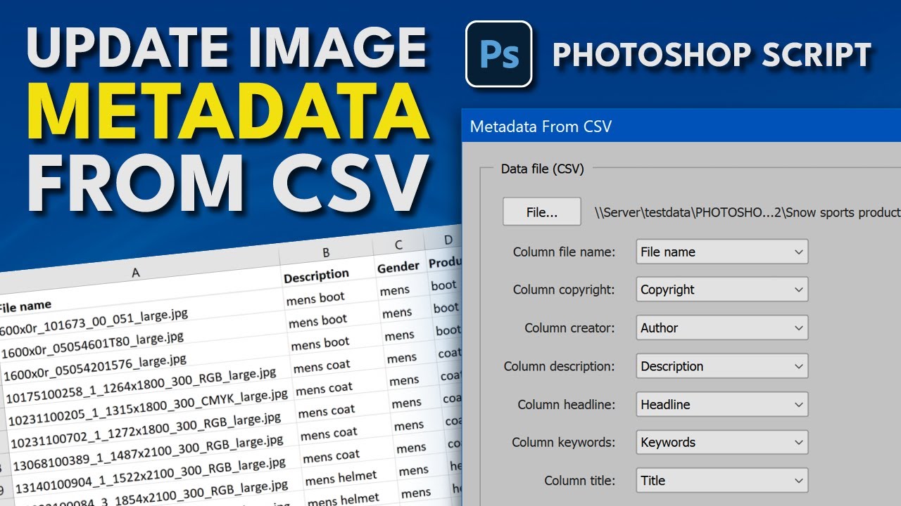 Photoshop Script Metadata From CSV - YouTube