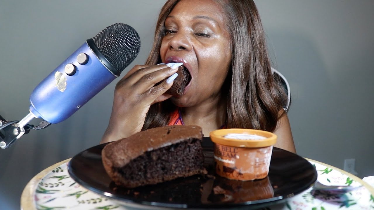 Crunchy Chocolate Cake & Ice Cream ASMR Eating Sounds - YouTube