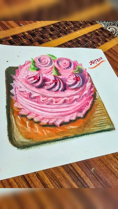 Realistic cake drawing/oil pastels drawing/🎂🧁/@ARTBOX-cq7qs /#art # ...