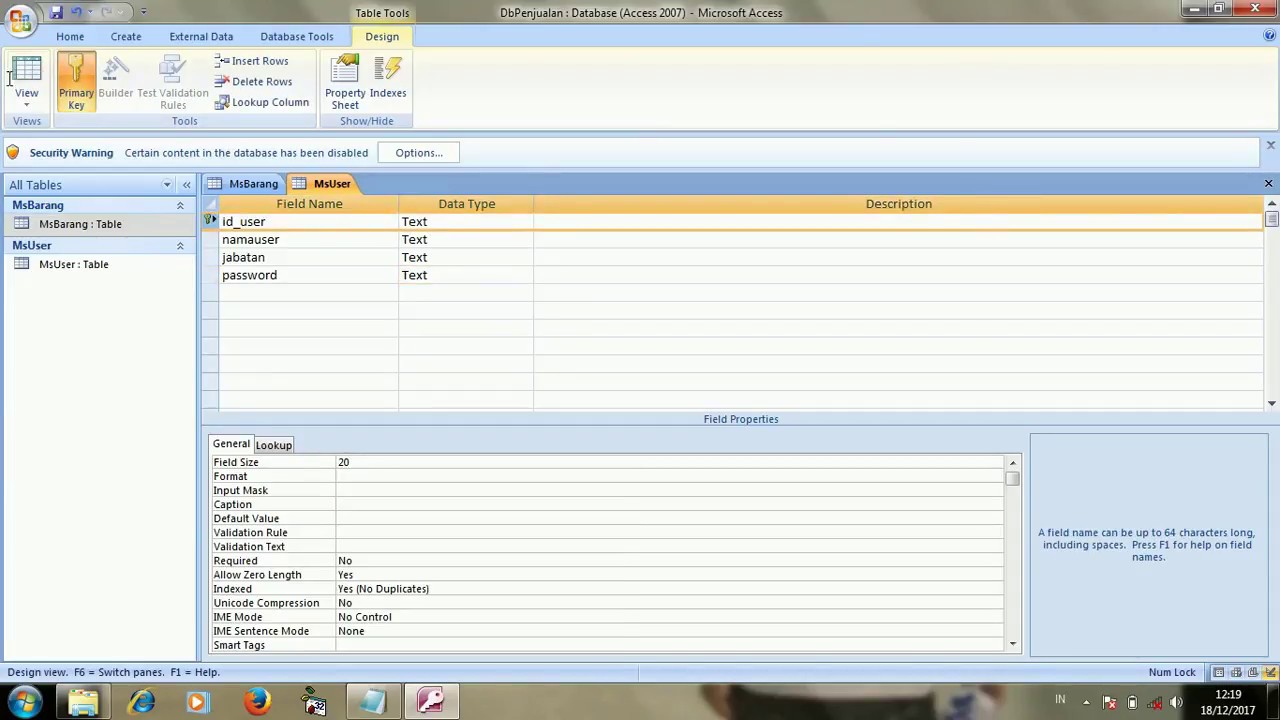 Cara Membuat Tabel Master User - Database Ms.Access (Project Stock ...