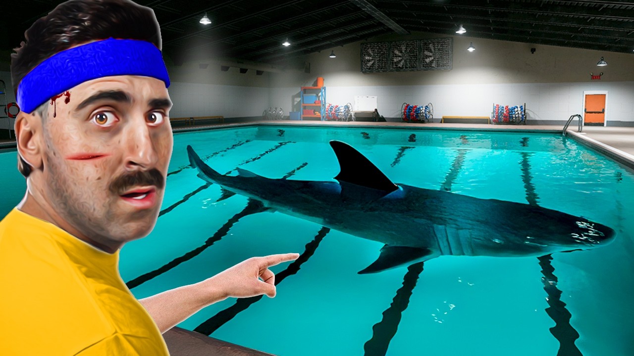 They put a giant shark in the pool and I have to swim across to escape ...