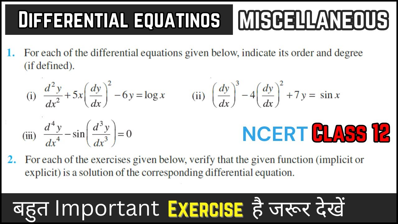 differential equations miscellaneous exercise solutions | miscellaneous exercise | ncert | class ...