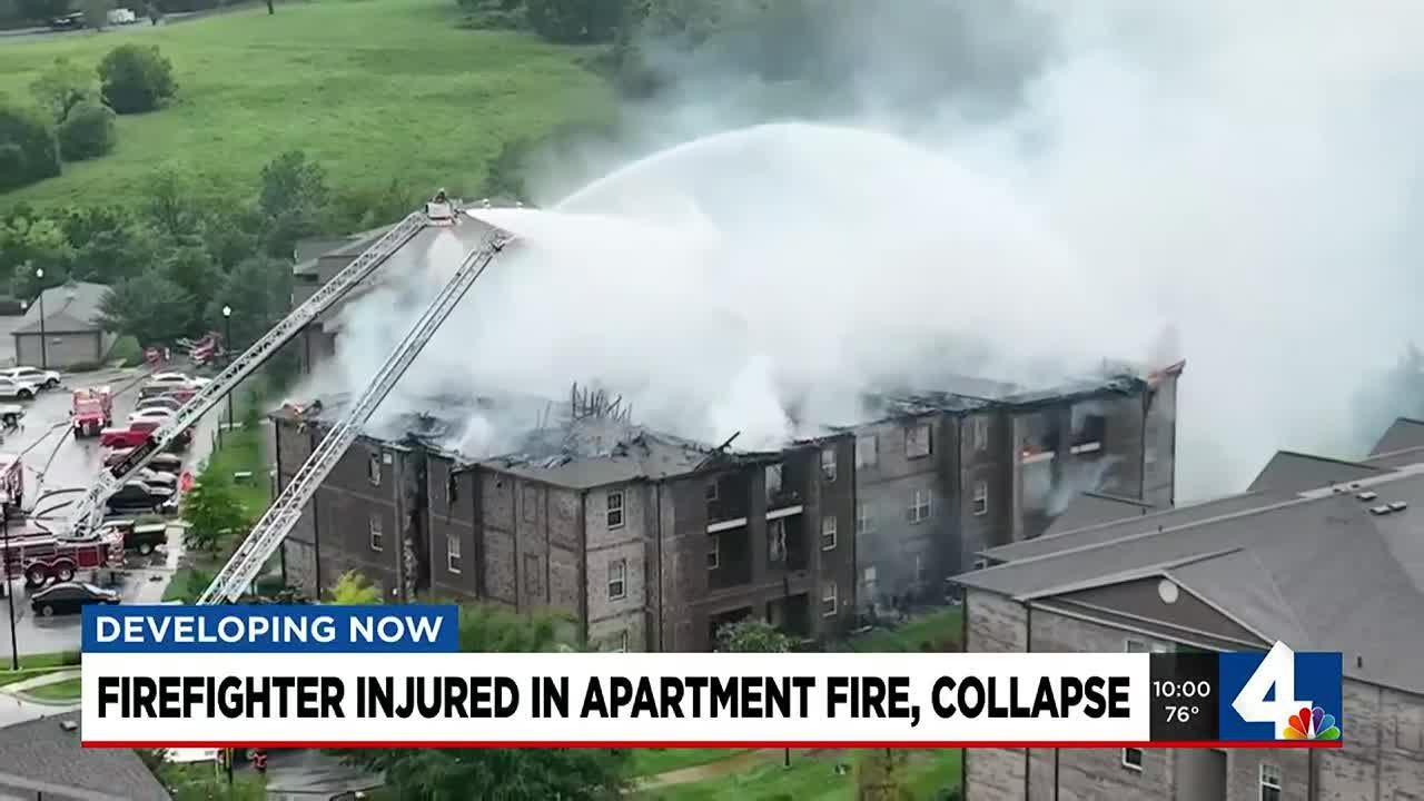 Firefighter injured in apartment fire, collapse - YouTube