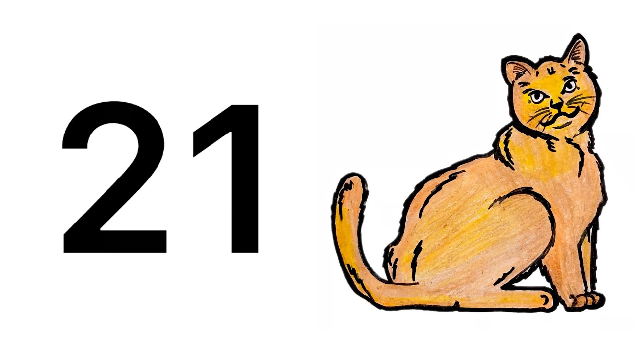 How to draw a cat from number "21" step by step tutorial for beginners ...