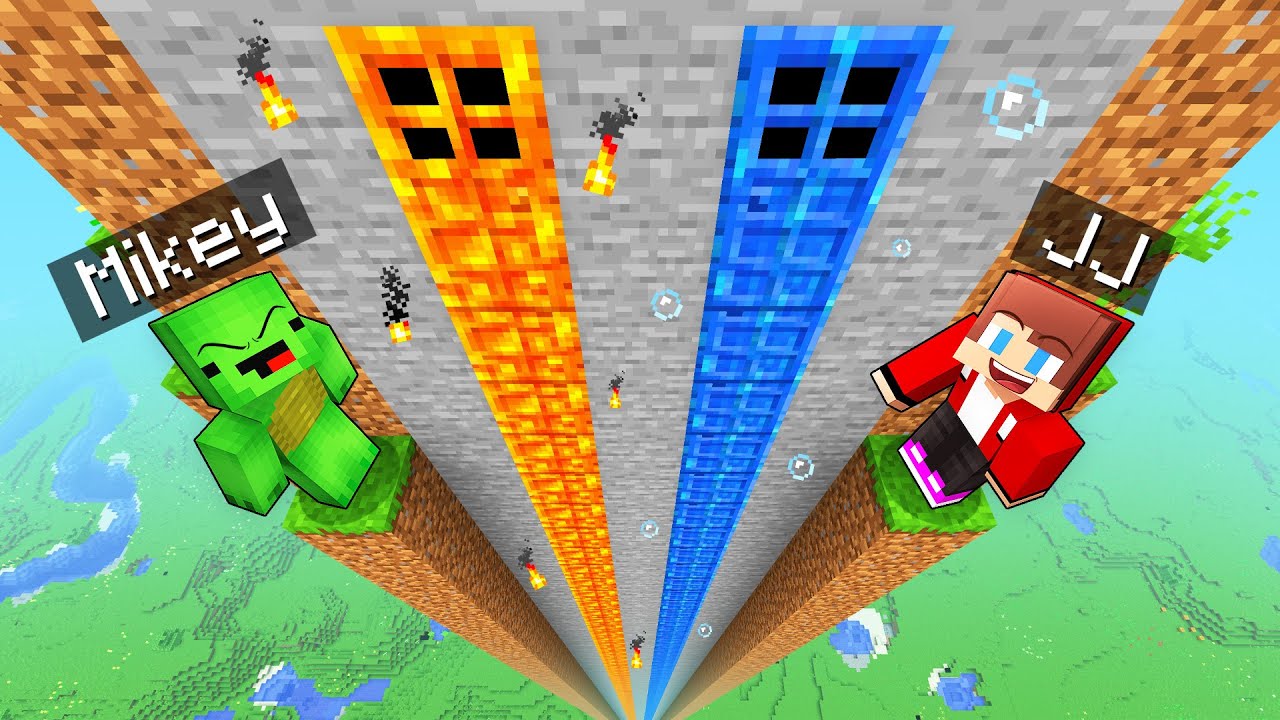JJ and Mikey: WATER vs LAVA Elemental Longest Door Battle in Minecraft - Maizen - YouTube