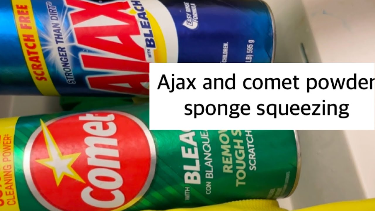 ASMR- Comet and Ajax powder sponge squeezing- Bleach rinse - YouTube