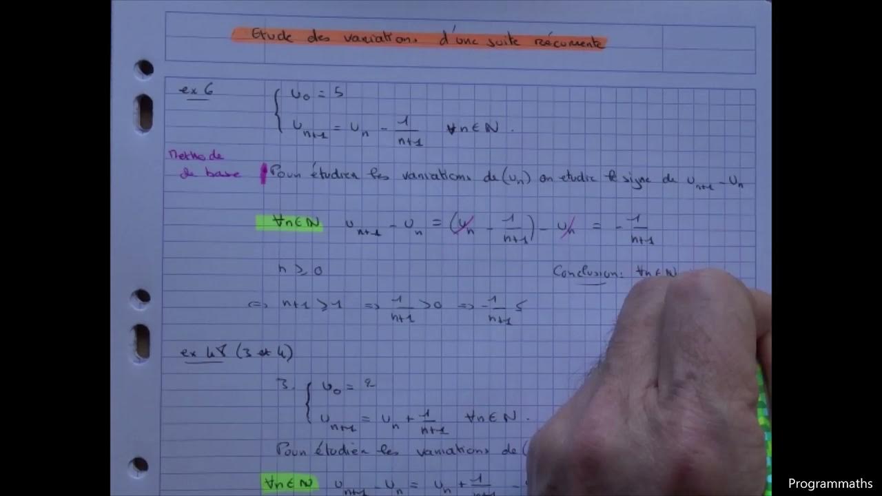 5.3. Étude des variations d'une suite récurrente, méthode de base (ex 6 ...