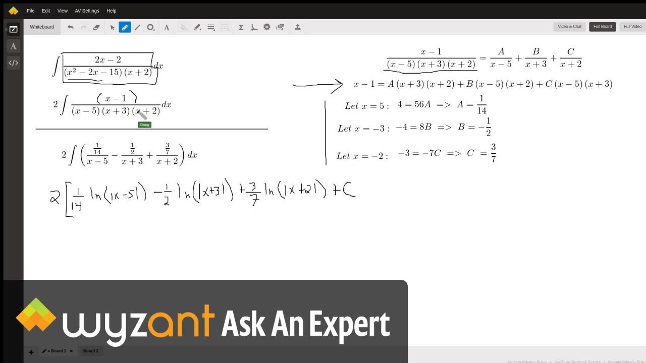 Find the anti-derivative for a rational function where partial fraction ...