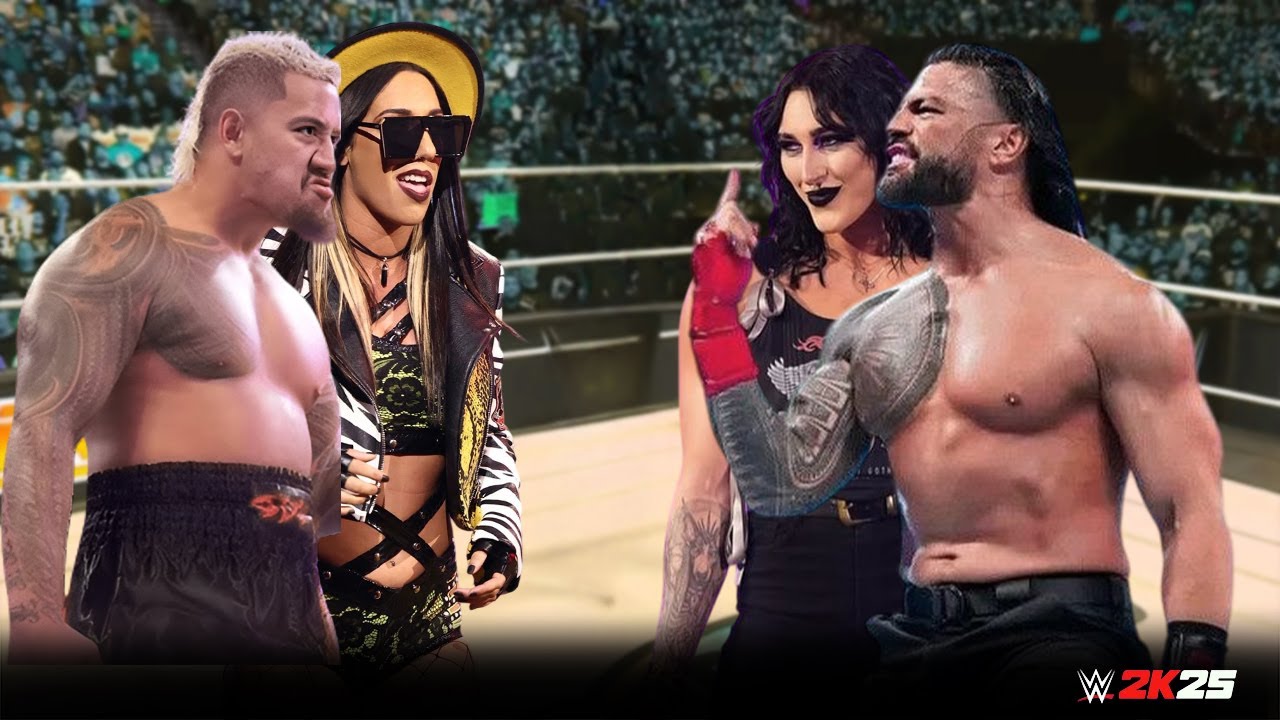 Solo Sikoa & Jacy vs Roman Reigns & Rhea Ripley | WWE 2K25 Full Match ...