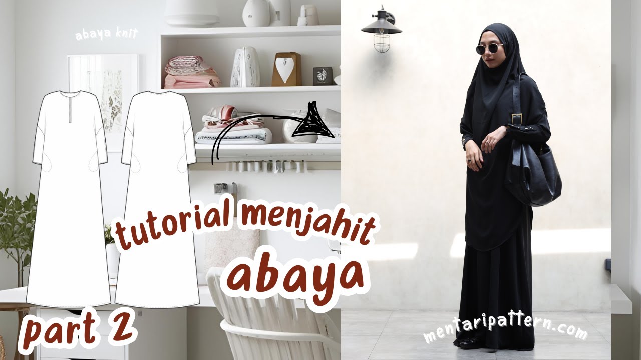 Tutorial menjahit abaya knit | Abaya knit sewing tutorial Part 2 - YouTube