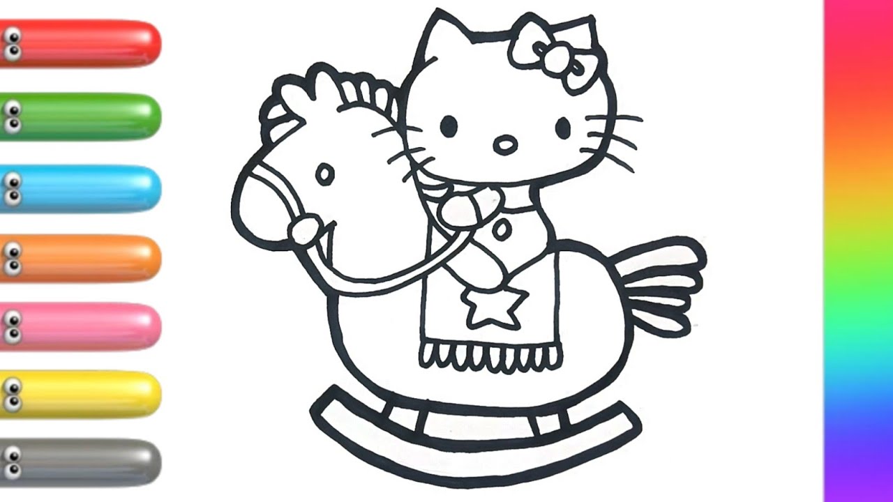 Hello kitty horse racing 🐎 picture drawing for kids || How to draw ...