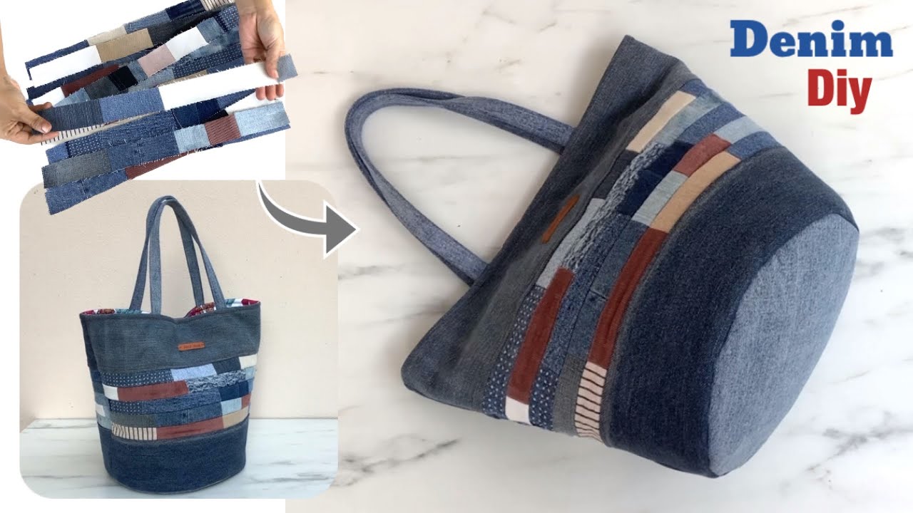 sewing diy a denim round bottom tote bag tutorial, bottom tote bag from ...