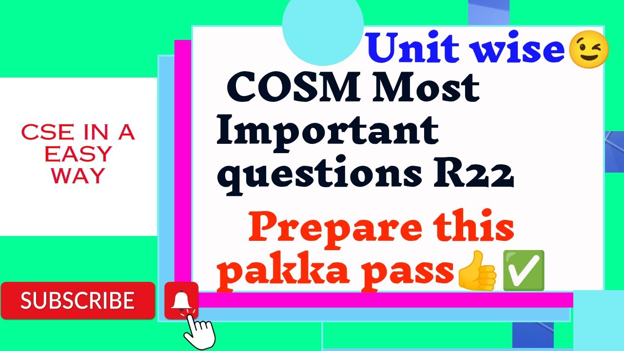 COSM IMPORTANT QUESTIONS R22 JNTUH||HOW TO PASS COSM|| - YouTube