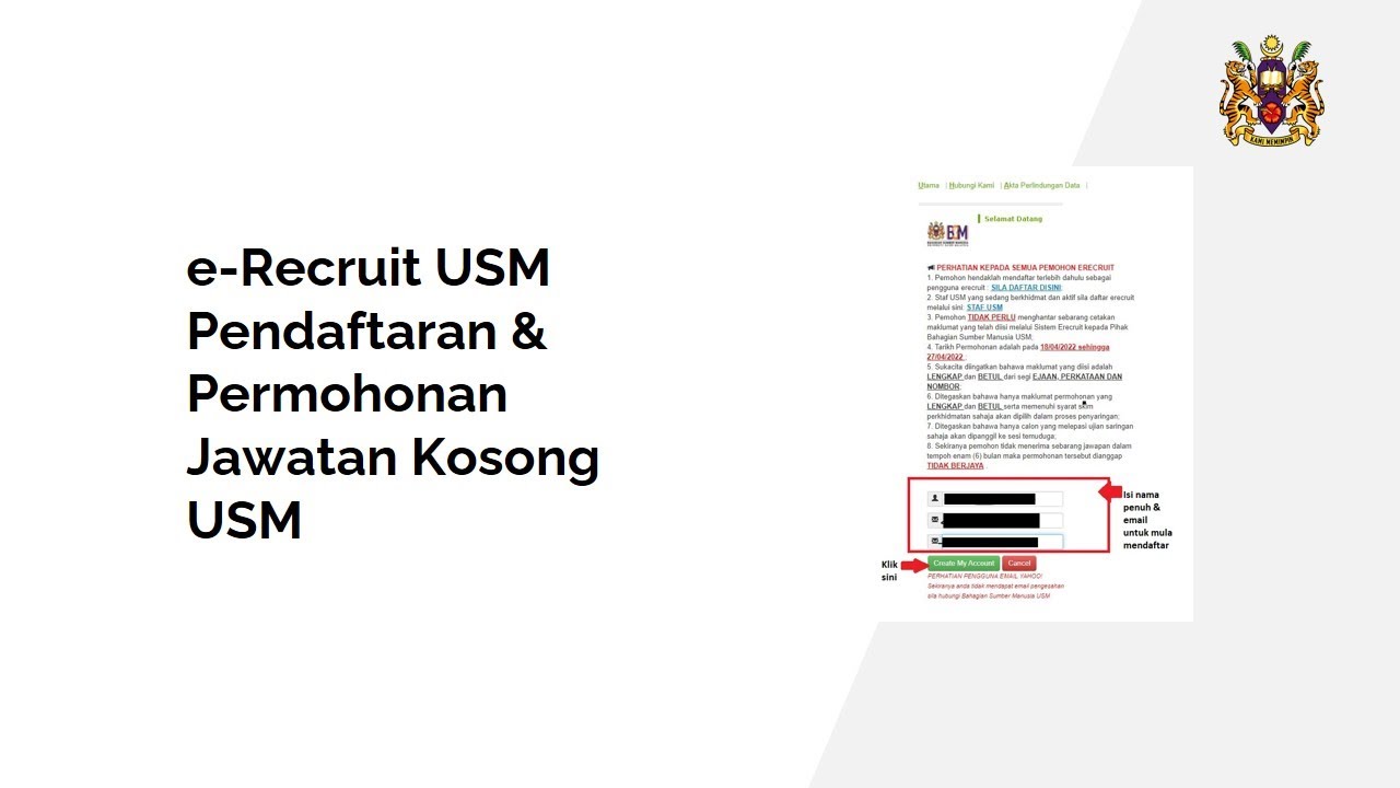 Cara Daftar Permohonan eRecuit Jawatan Kosong USM - YouTube
