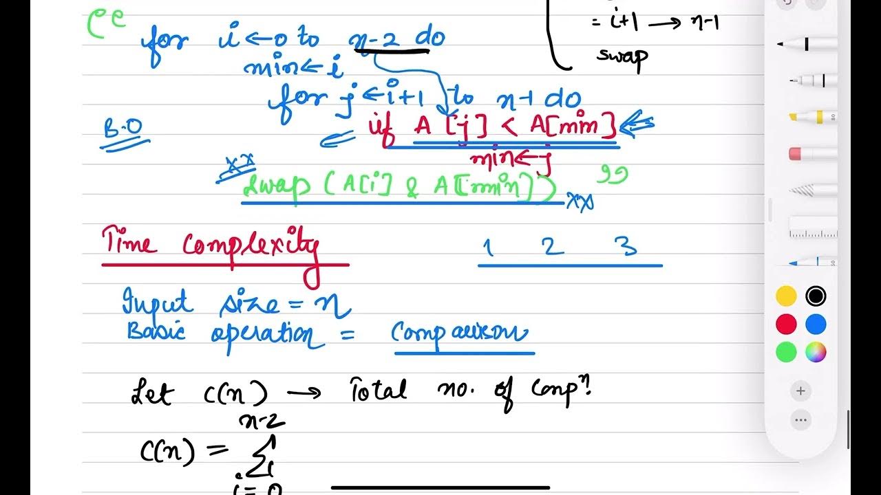 Selection Sort Algorithm || Code Snippet || Time Complexity and Space Complexity Derivation ...