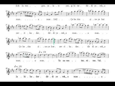 Severim Her Güzeli Senden Eserdir Diyerek - Nota Eşliğinde Karaoke (Ahenk: Kız Neyi - 4 Ses - B )