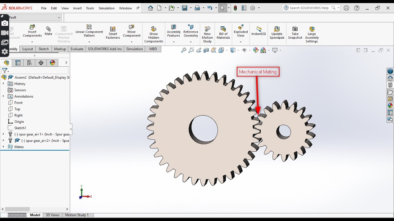 Gear mating in SolidWorks - Tutorial - YouTube