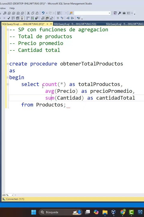 Procedimiento Almacenado con Funciones de Agregación | Curso SQL Server ...