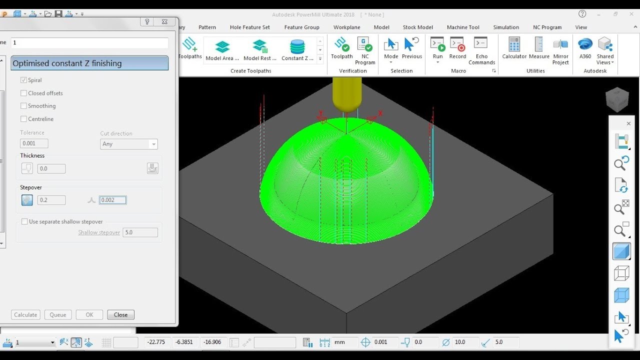powermill optimized constant z toolpath for finish - YouTube