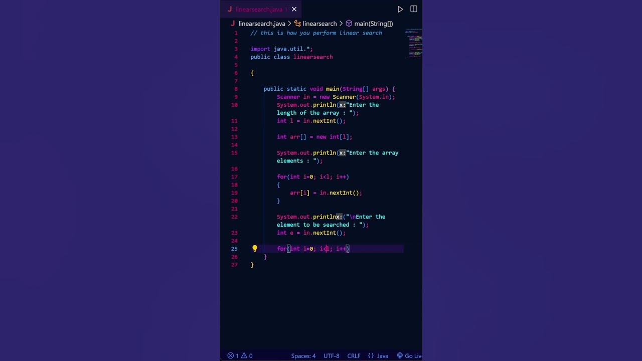 Array Element Search Java Speed Code Codingtutorials Dsa Linearsearch Javaprogramming