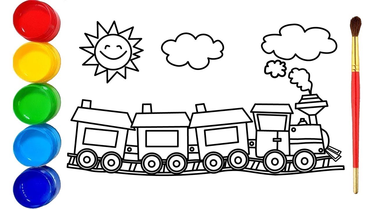 Glitter Train Drawing And Coloring Pages For Kids - YouTube