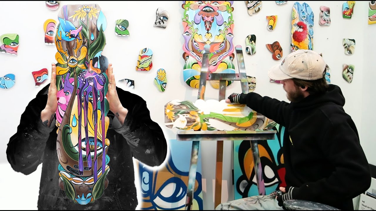 Recycled skateboard art | Spring themed artwork for a show here in ...