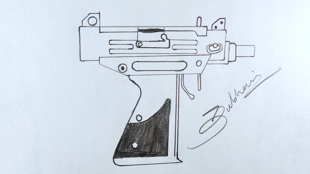How to draw UZI Gun in free fire | UZI Gun Drawing || Art Attacked ...